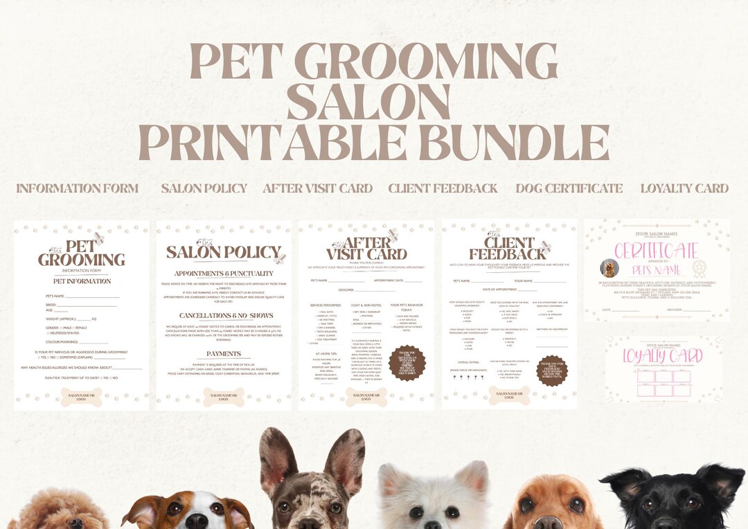 Pet Grooming Salon Forms Bundle | Editable Templates (canva) - Etsy