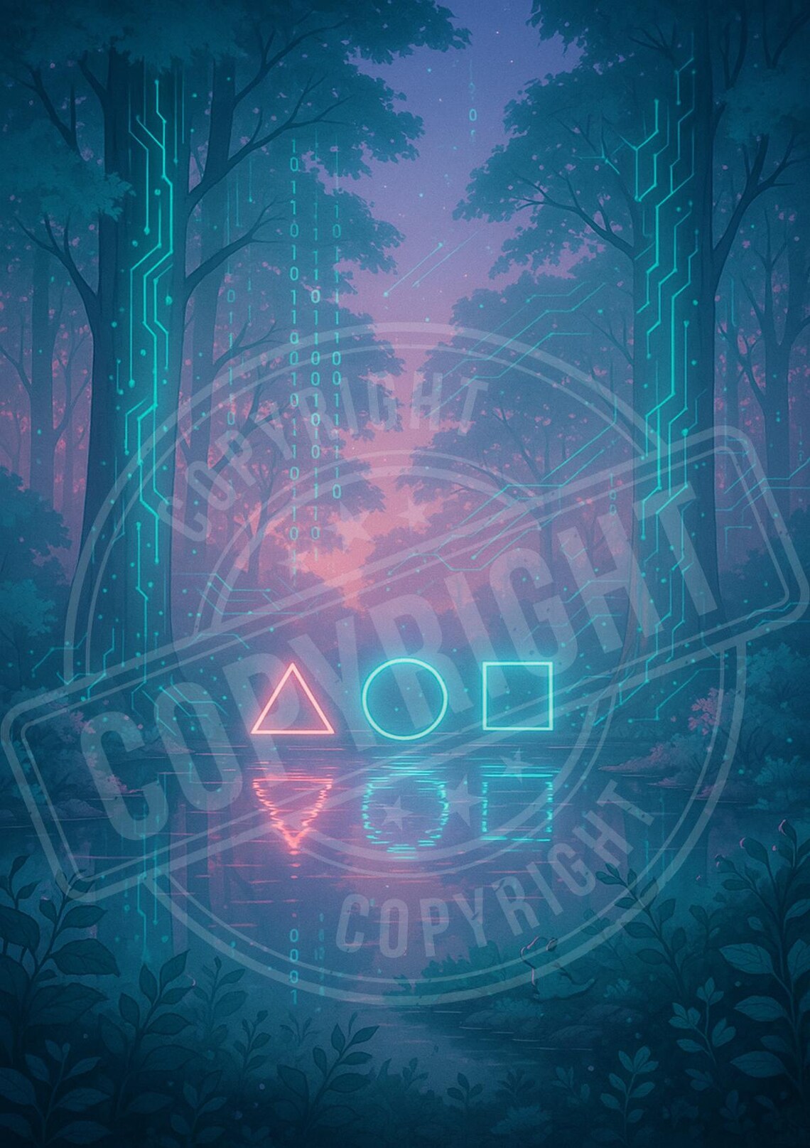 Twilight Circuit Forest Bundle – Futuristic Surreal Art Print (digital ...