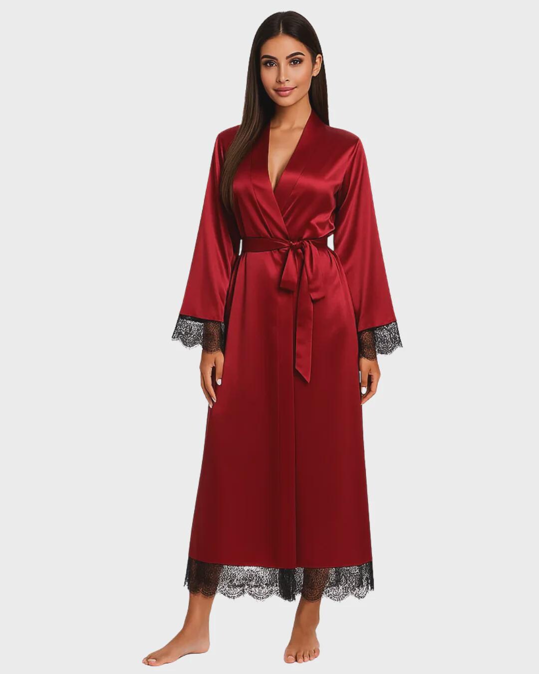Artistry Long Lace Robe Women’s Dressing Gown Long Length Kimono Lounge ...