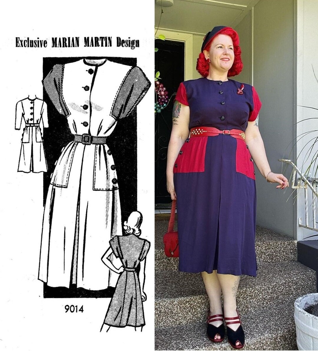 1940s Faye Colour Block Dress Sewing Pattern (PDF Download, Size 20 ...