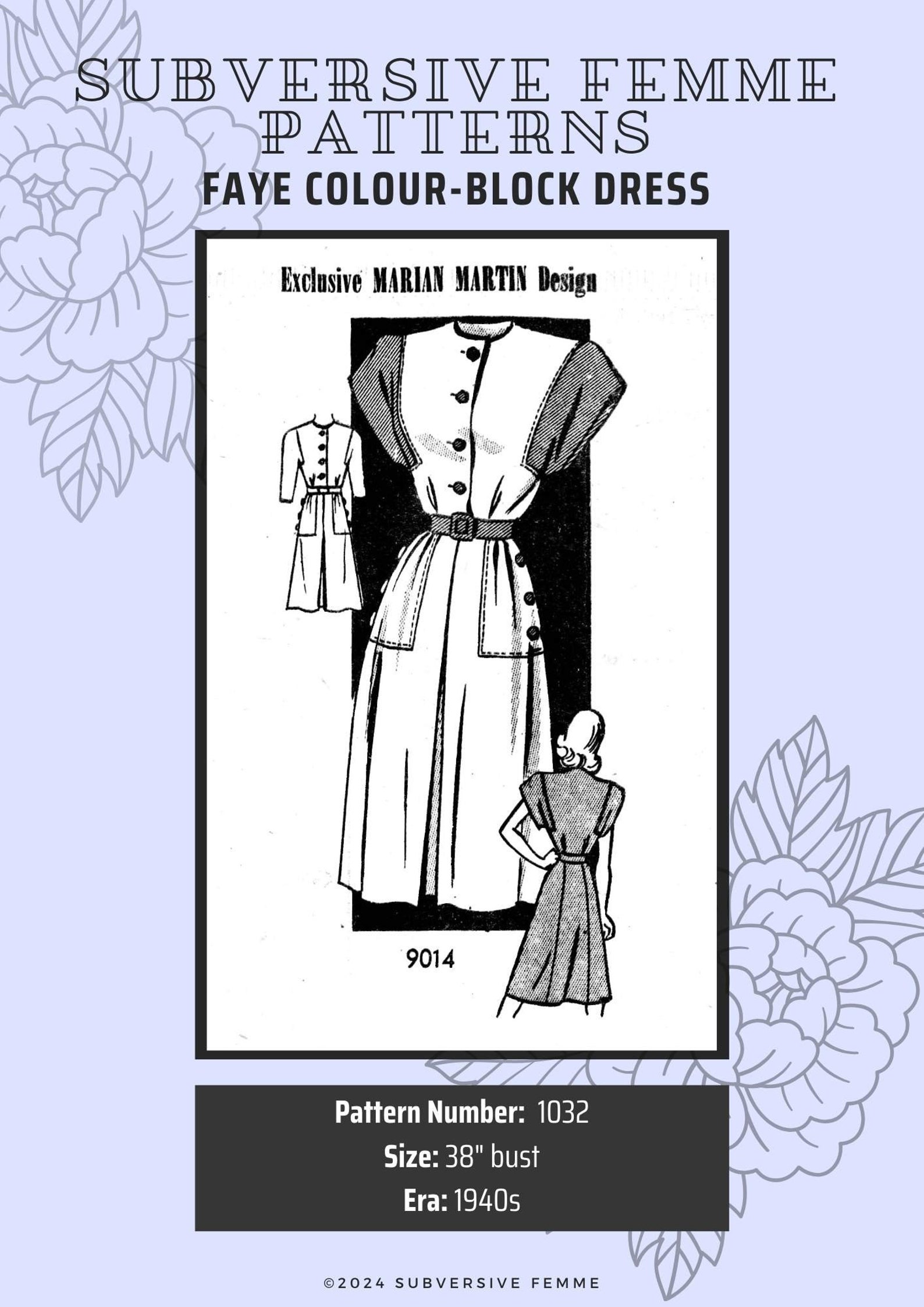 1940s Faye Colour Block Dress Sewing Pattern (PDF Download, Size 20 ...
