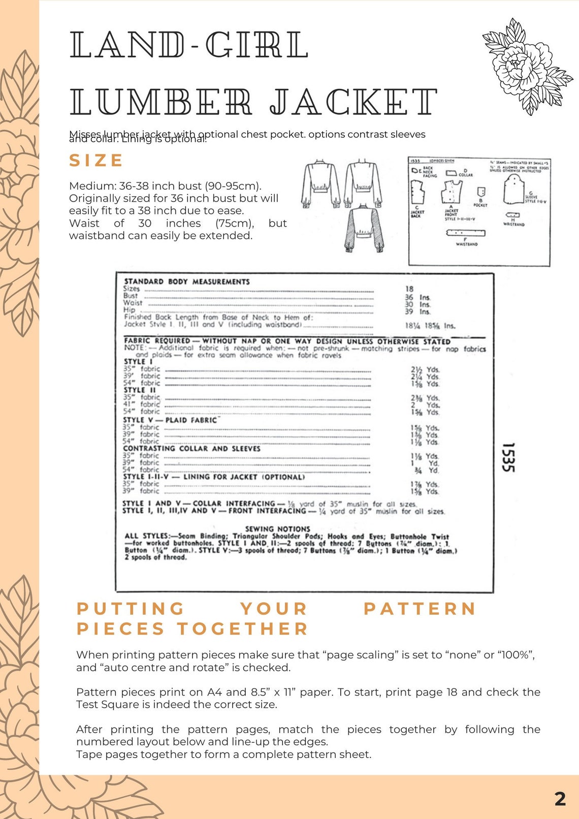 1940s Land Girl Lumber Jacket Digital Pattern Vintage Sewing - Etsy