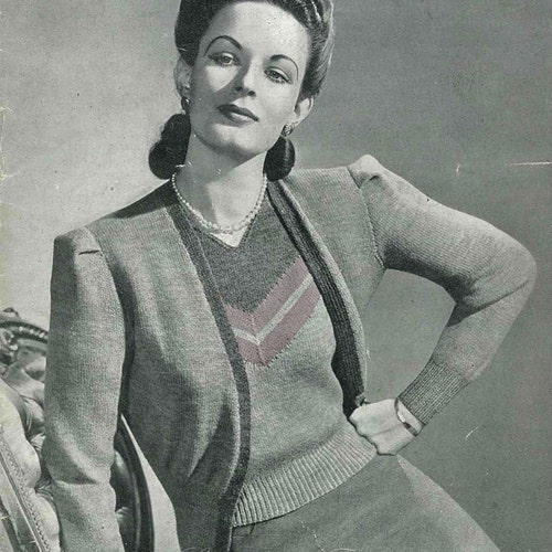 1940s Victory Jumper and Cardigan With Puffed Sleeves Plus - Etsy