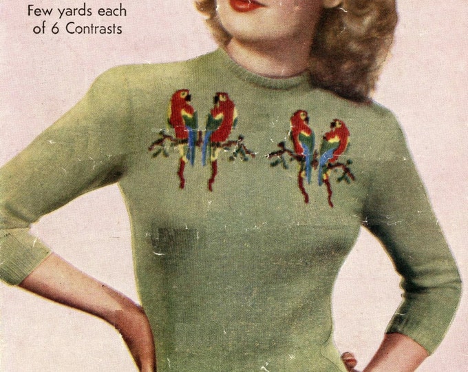 1940s Love Birds Jumper in Fairisle Vintage Knitting Pattern - Etsy