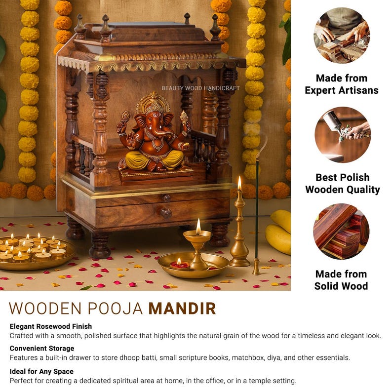 Wooden Temple Mandir for Home, Sheesham Rosewood, 56 Cm Height ...