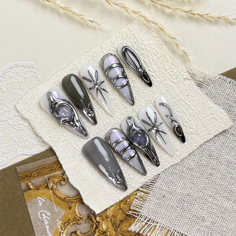 Silver Fake Nails - Etsy