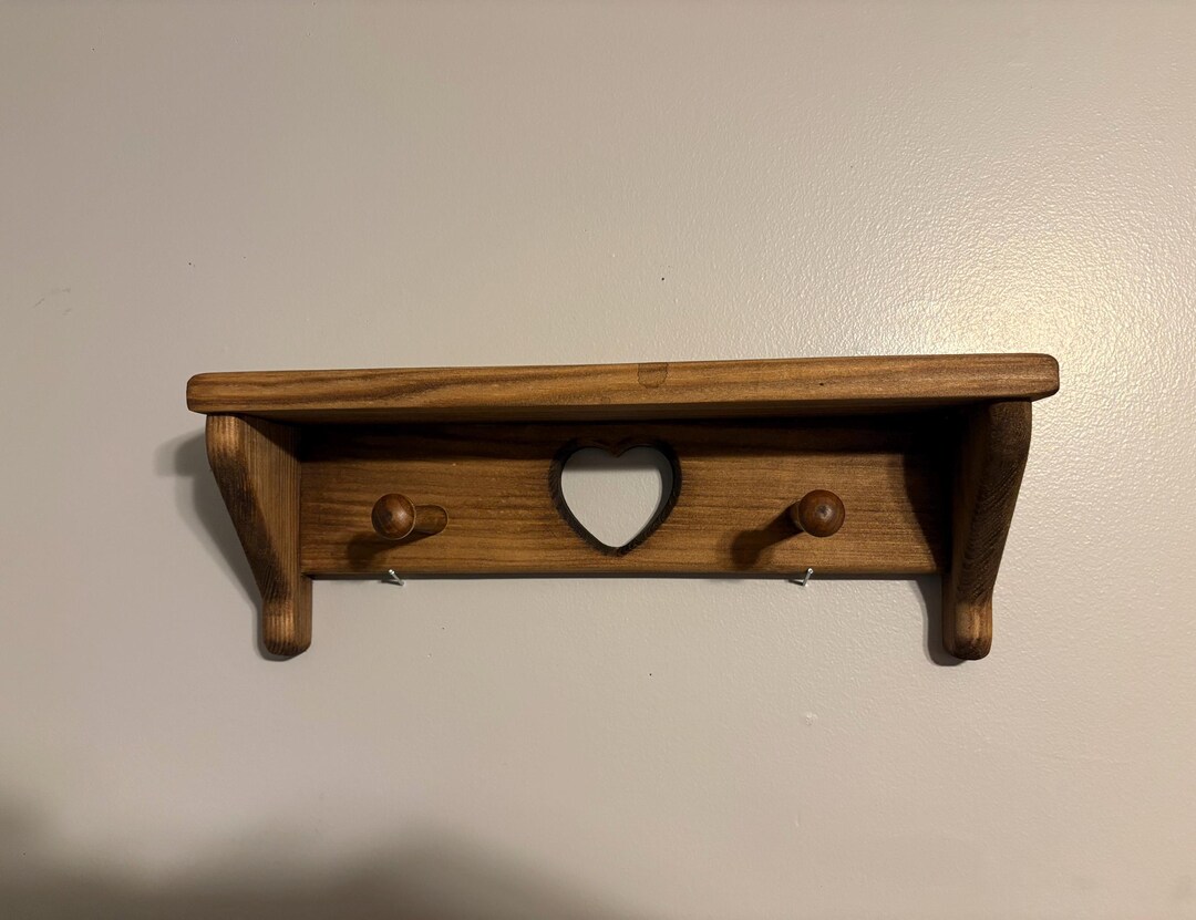 Rustic Pine Shelf With Heart and Pegs, Country Wall Decor, 12" - Etsy
