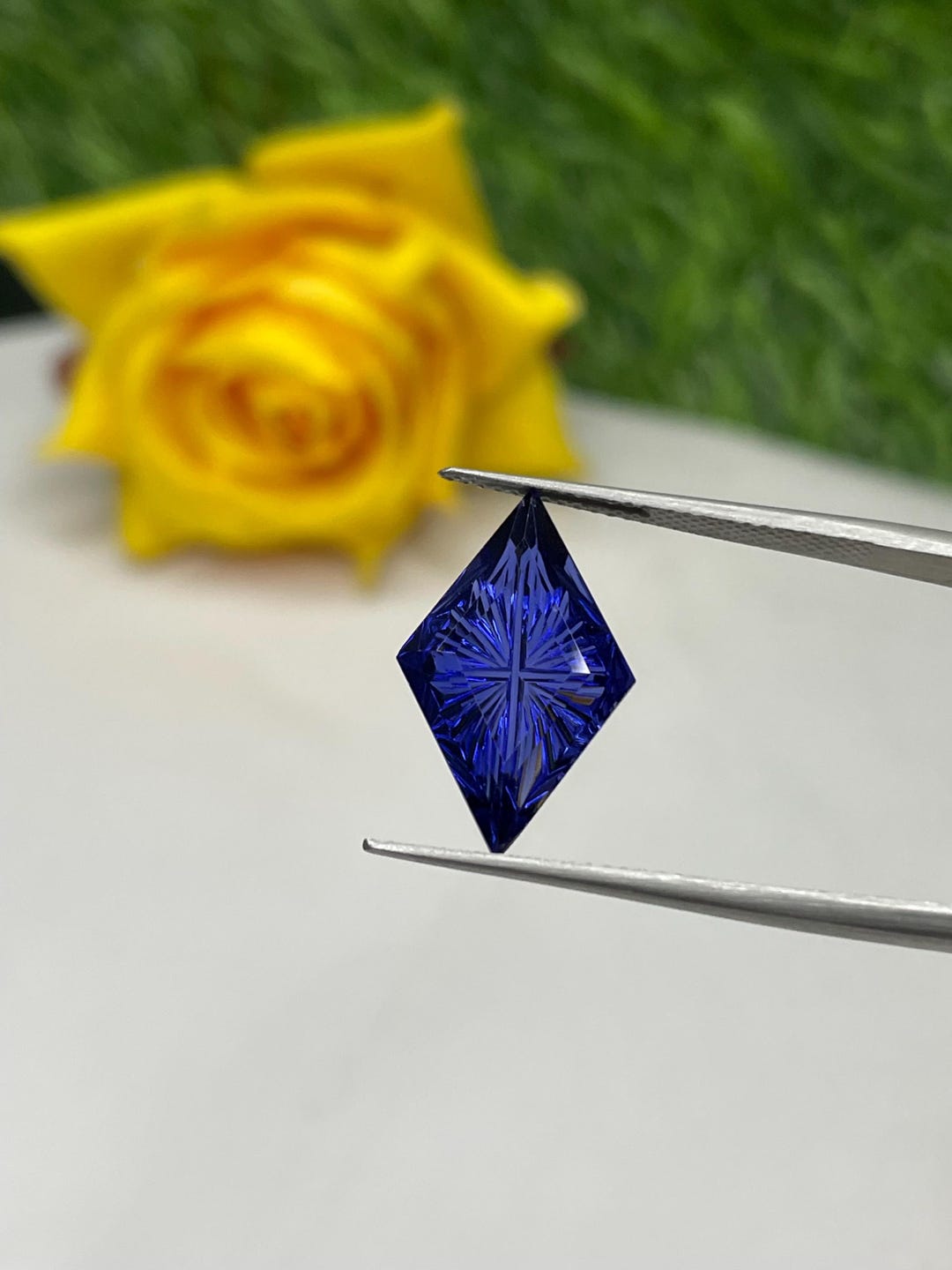 Blue Sapphire Kite Shape Star Fantasy Cut Hydrothermal Lab Grown Bright ...