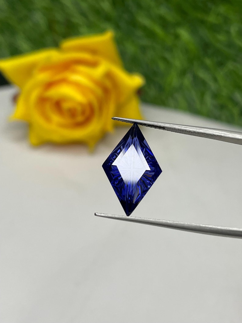Blue Sapphire Kite Shape Star Fantasy Cut Hydrothermal Lab Grown Bright ...