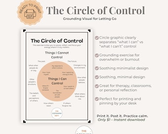 Circle of Control Printable: Mental Health Reflection Tool (PDF ...