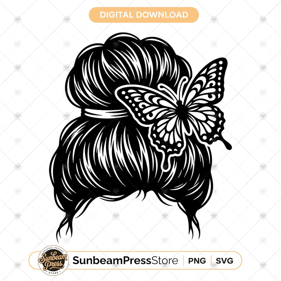SVG e PNG de coque bagunçado | SVG de borboleta para coque bagunçado ...