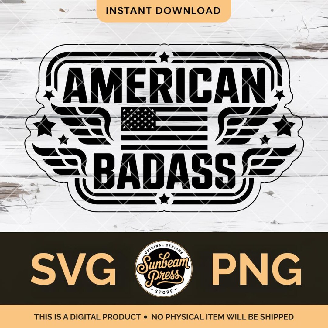 American Badass American Flag Winged Badge SVG PNG – Hat Patch & T ...