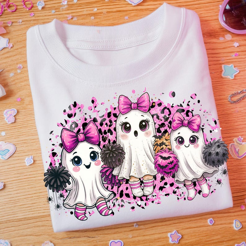 Cheerleader Ghost PNG, Cute Halloween Cheer Sublimation, Pink Glitter ...
