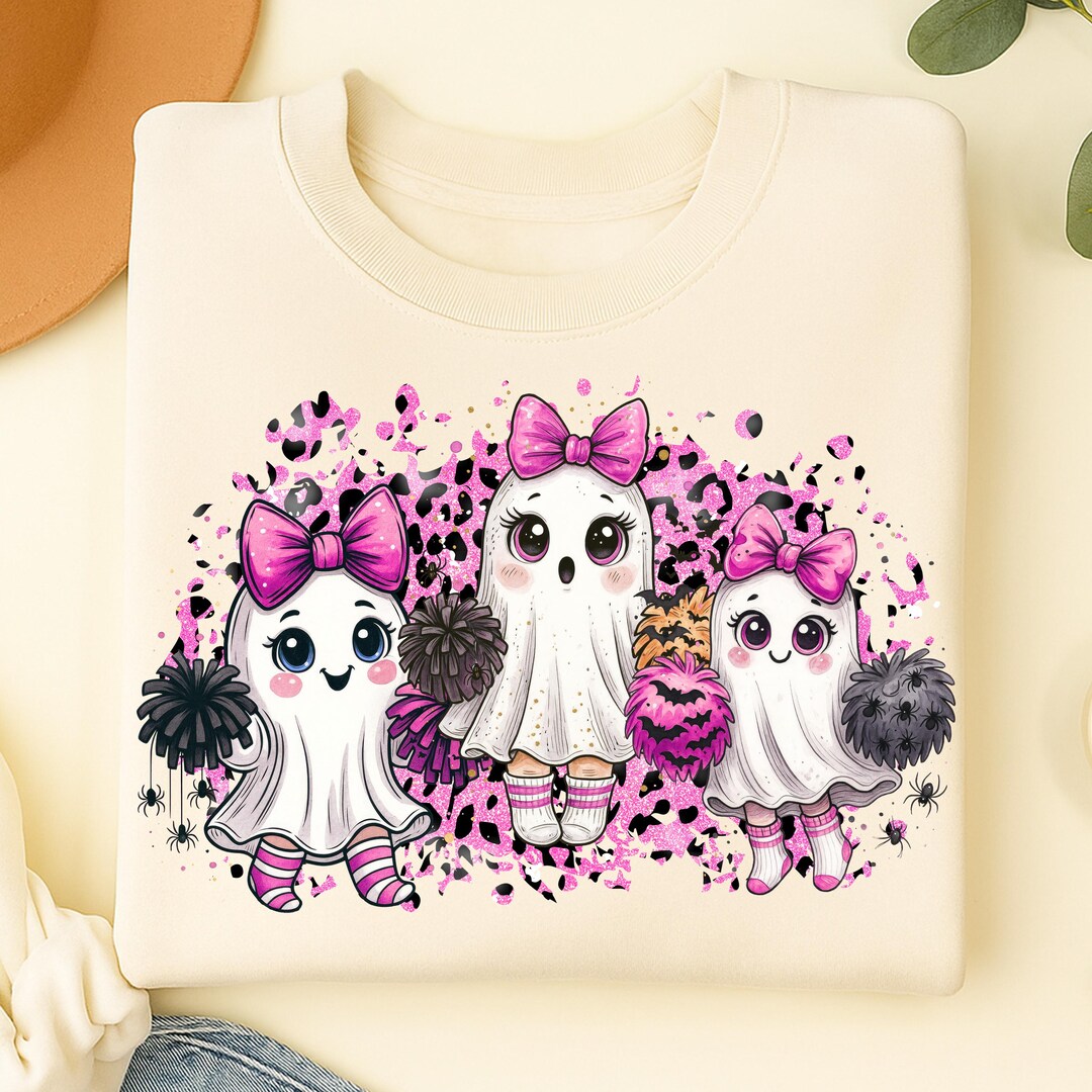 Cheerleader Ghost PNG, Cute Halloween Cheer Sublimation, Pink Glitter ...