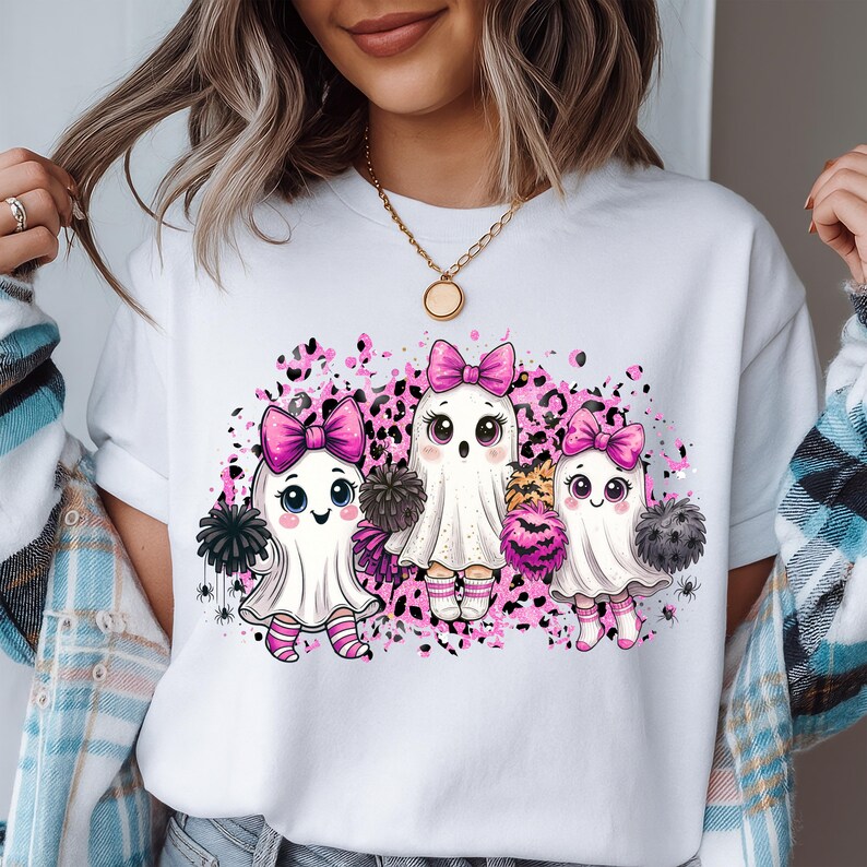 Cheerleader Ghost PNG, Cute Halloween Cheer Sublimation, Pink Glitter ...
