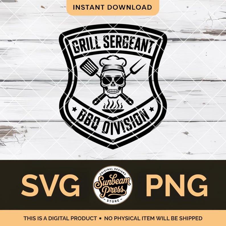 Grill Sergeant BBQ Division SVG Funny Skull PNG File for Cricut Griller ...