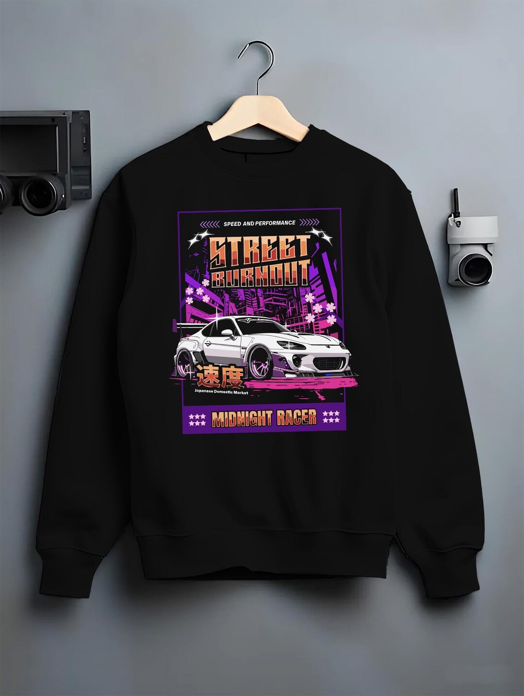 Retro Midnight Street Racer Burnout T-shirt Sweatshirt Black Unisex ...