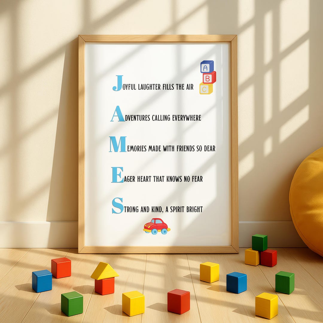 JAMES Name Acrostic Poem Digital Wall Art - Personalised Name Print ...