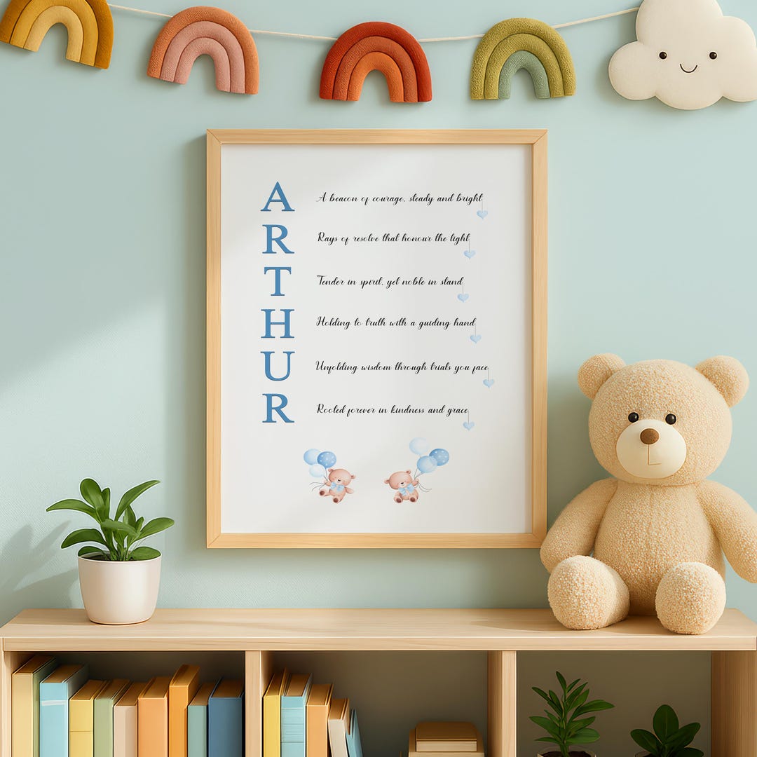 Arthur Name Acrostic Poem Nursery Print, Boys Teddy Bear Decor, Bedroom ...