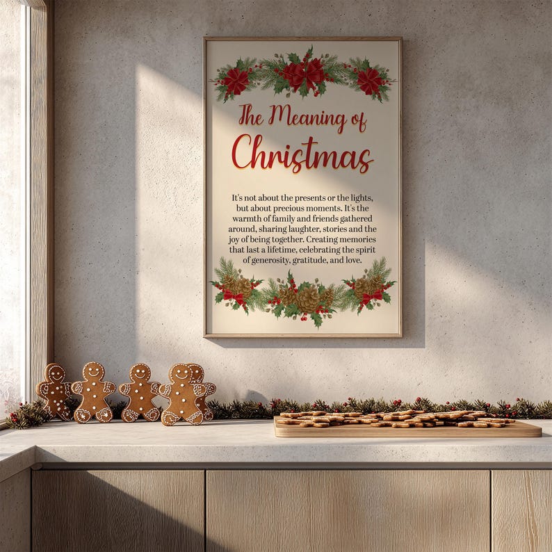Meaning of Christmas Print, Holiday Wall Art, Festive Quote Poster ...