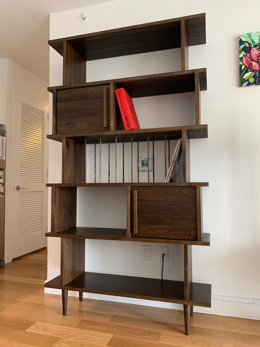 Oxelaand Multilevel Bookcase With Doors - Solid Maple - Dark Walnut ...