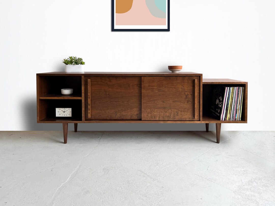 Record Player Console - Sliding Doors - Solid Cherry - Teak Finish - 75 ...