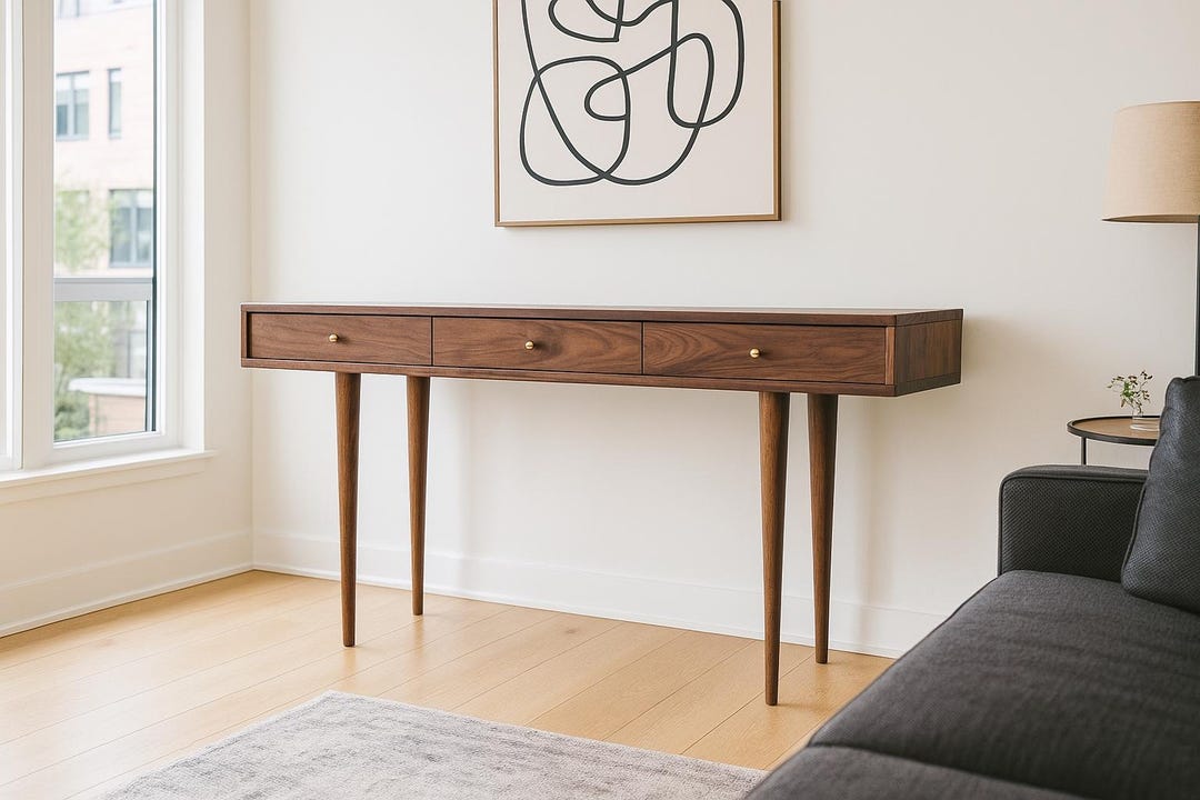 Solid Walnut Console Table - 3 Drawers - 60" - IN STOCK - Etsy