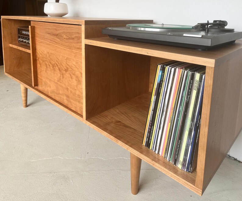 Handmade Cherry Record Media Console – Mid-century Modern Style – 60"l ...