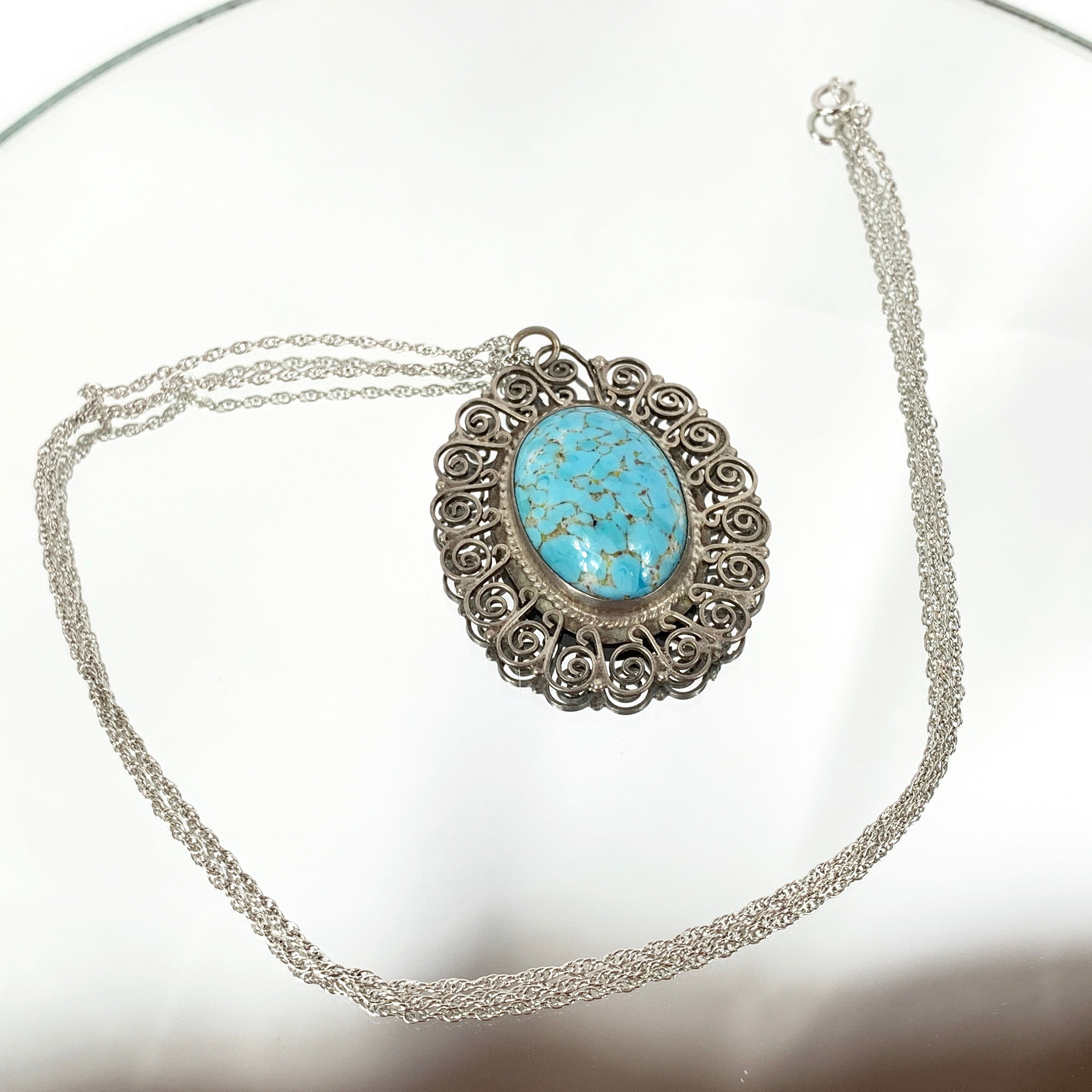 Ornate Filigree Mexican Silver Hubbell Glass Necklace With Eagle - Etsy