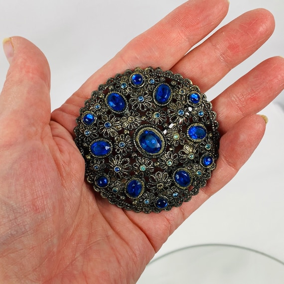 New England Glass Works Sapphire Blue Glass Brooch - Gem