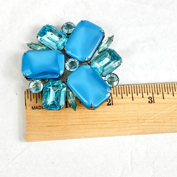 Huge Rhinestone Midcentury Swirl Teal Brooch - Gem