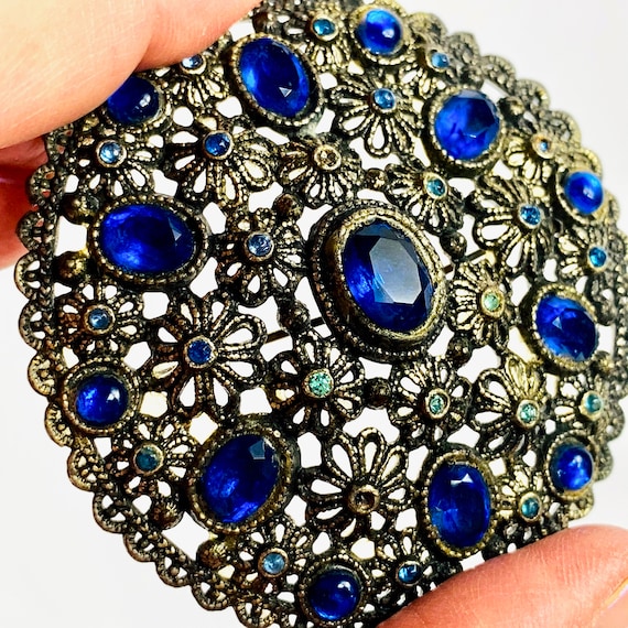 New England Glass Works Sapphire Blue Glass Brooch - Gem