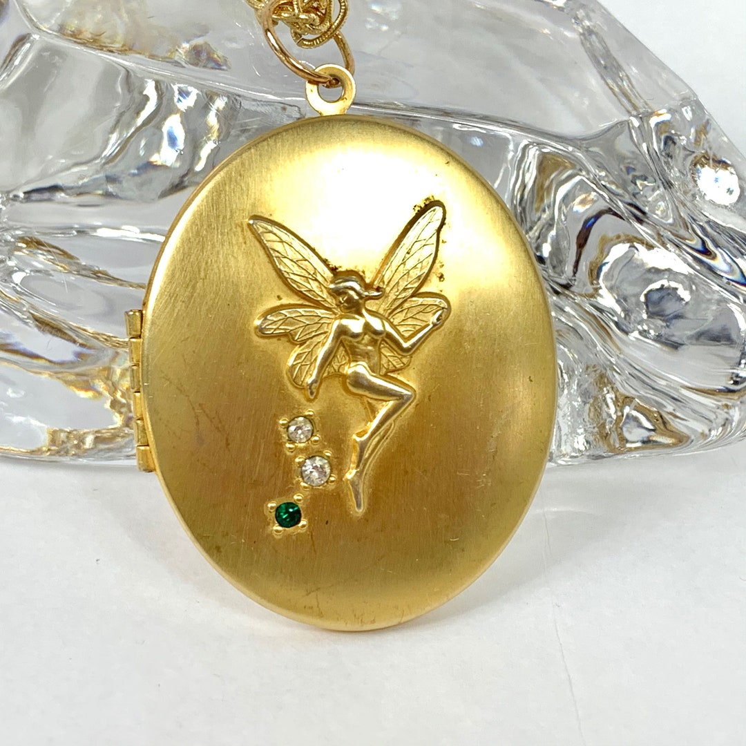 Vintage Fairy Photo Locket Retro Rhinestone Jewelry Gift for Mom Rare ...