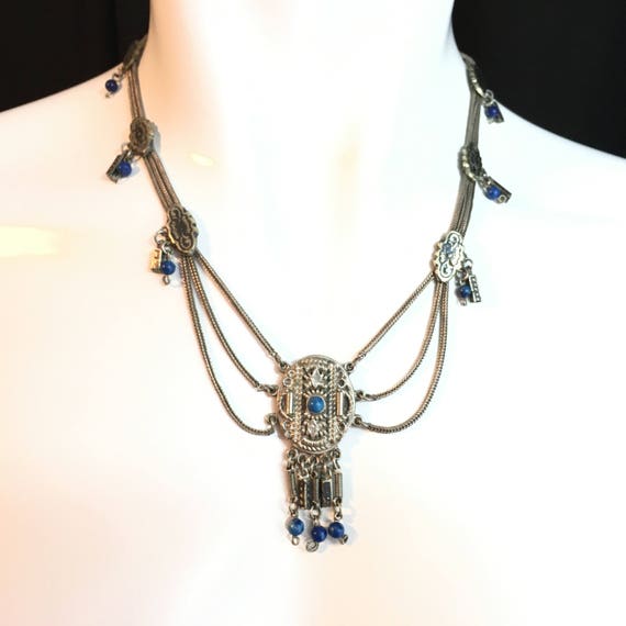 Turkish 800 Silver Turquoise Niello Necklace - Gem