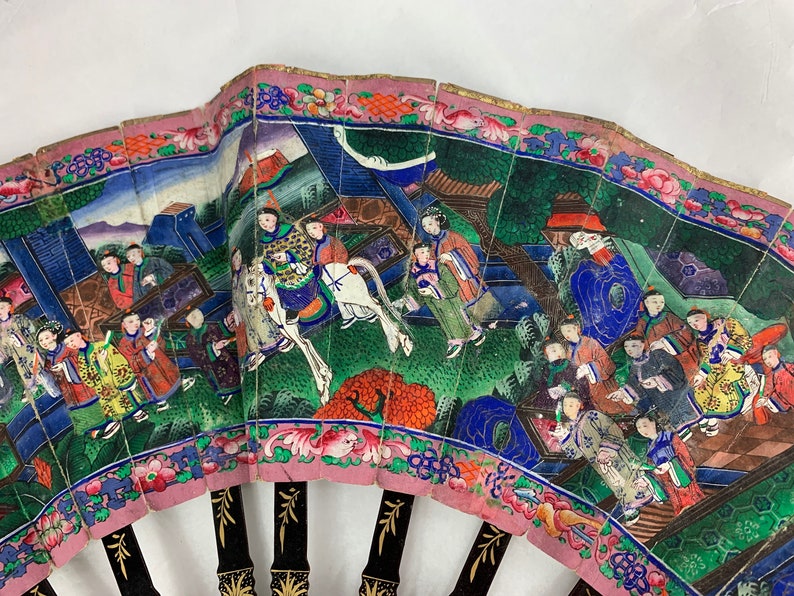 Lacquer 1000 Faces Hand Fan Qing Dynasty 19th Century - Etsy