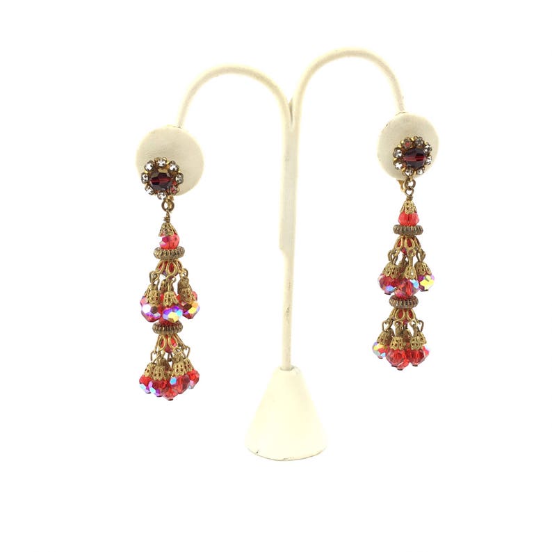 Red and Gold Chandelier Earrings Haskell Style Vintage | Etsy
