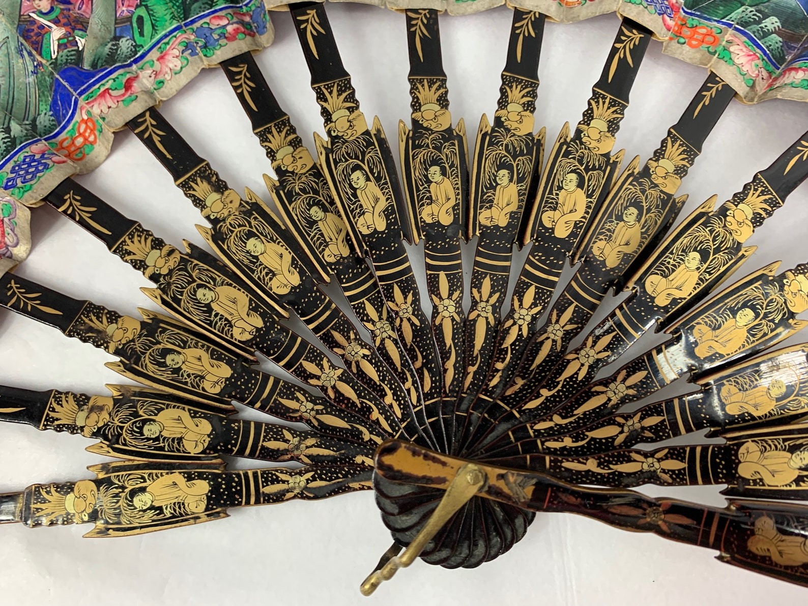 Lacquer 1000 Faces Hand Fan Qing Dynasty 19th Century - Etsy