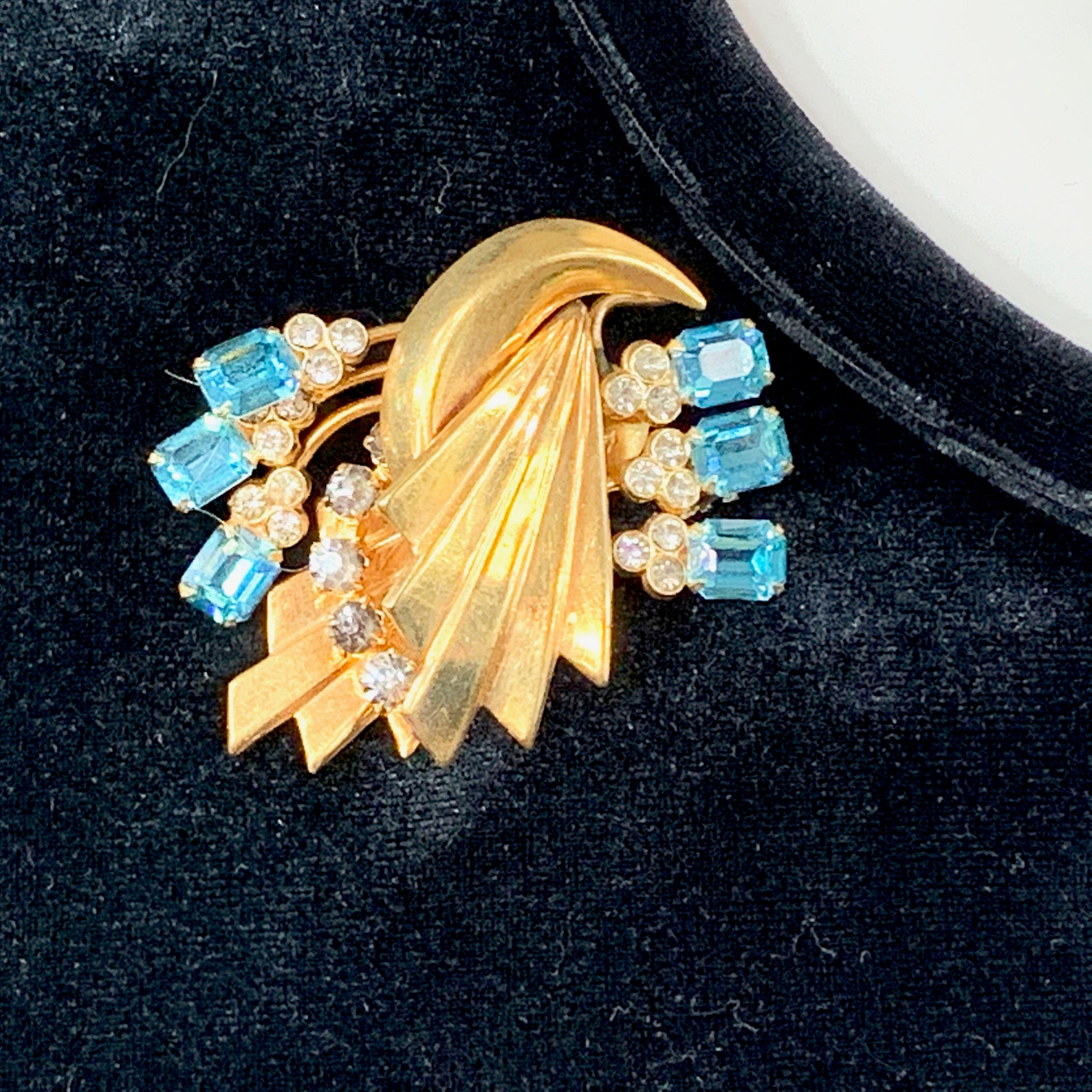 Elegant Art Moderne Blue Topaz Rhinestone Brooch - Etsy
