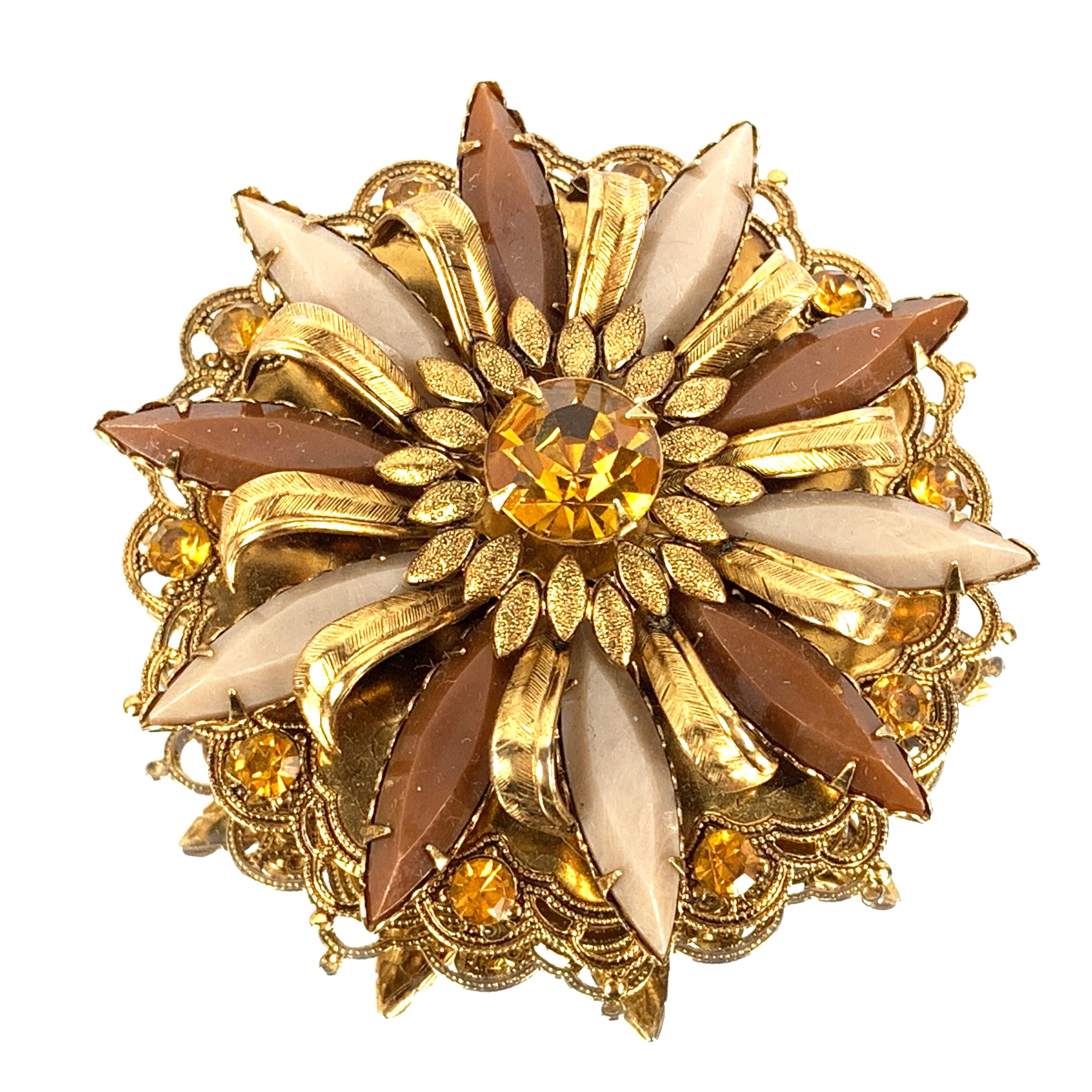 Large Sunburst Tiered Navette Brooch, Fall Colors - Etsy