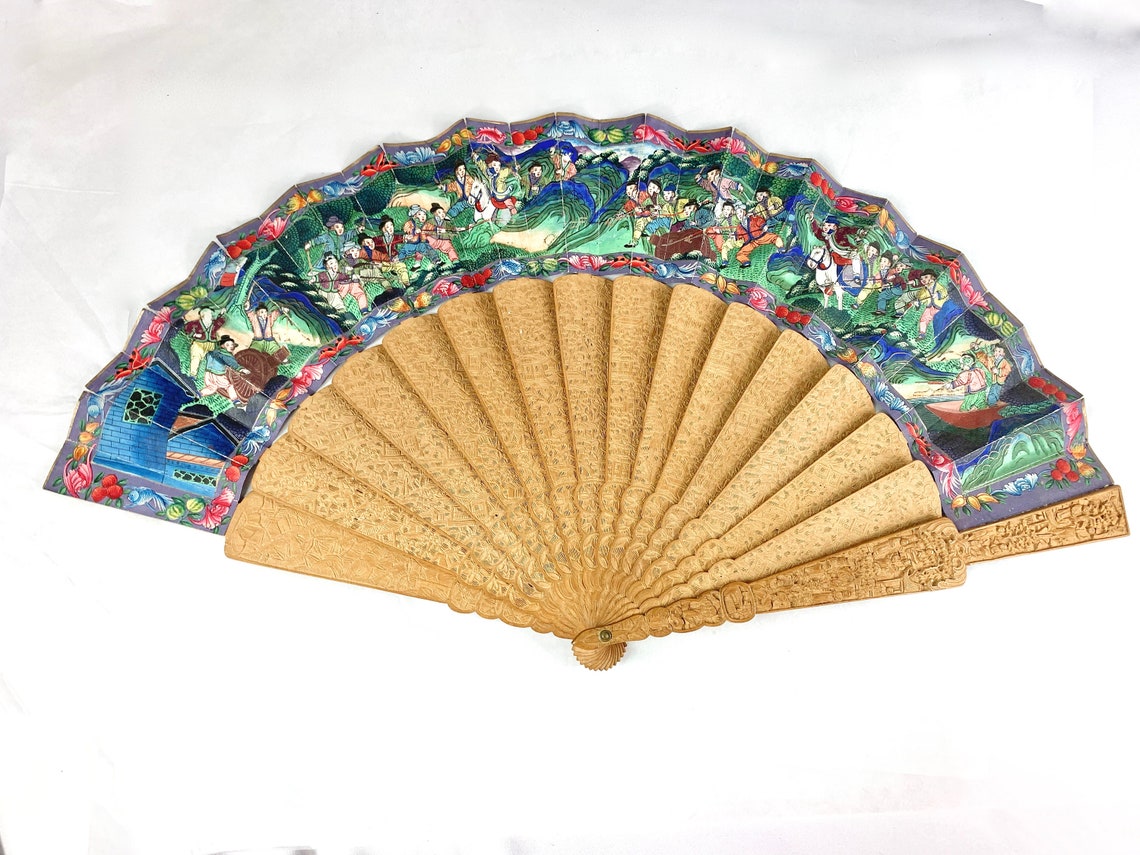 19th Century 1000 Faces Hand Fan Qing Dynasty Carved - Etsy
