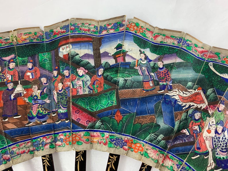 Lacquer 1000 Faces Hand Fan, Qing Dynasty, 19th Century, Chinese Export ...