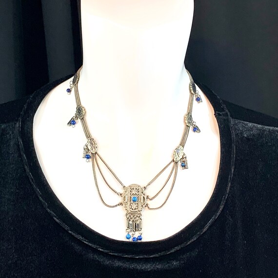 Turkish 800 Silver Turquoise Niello Necklace - Gem