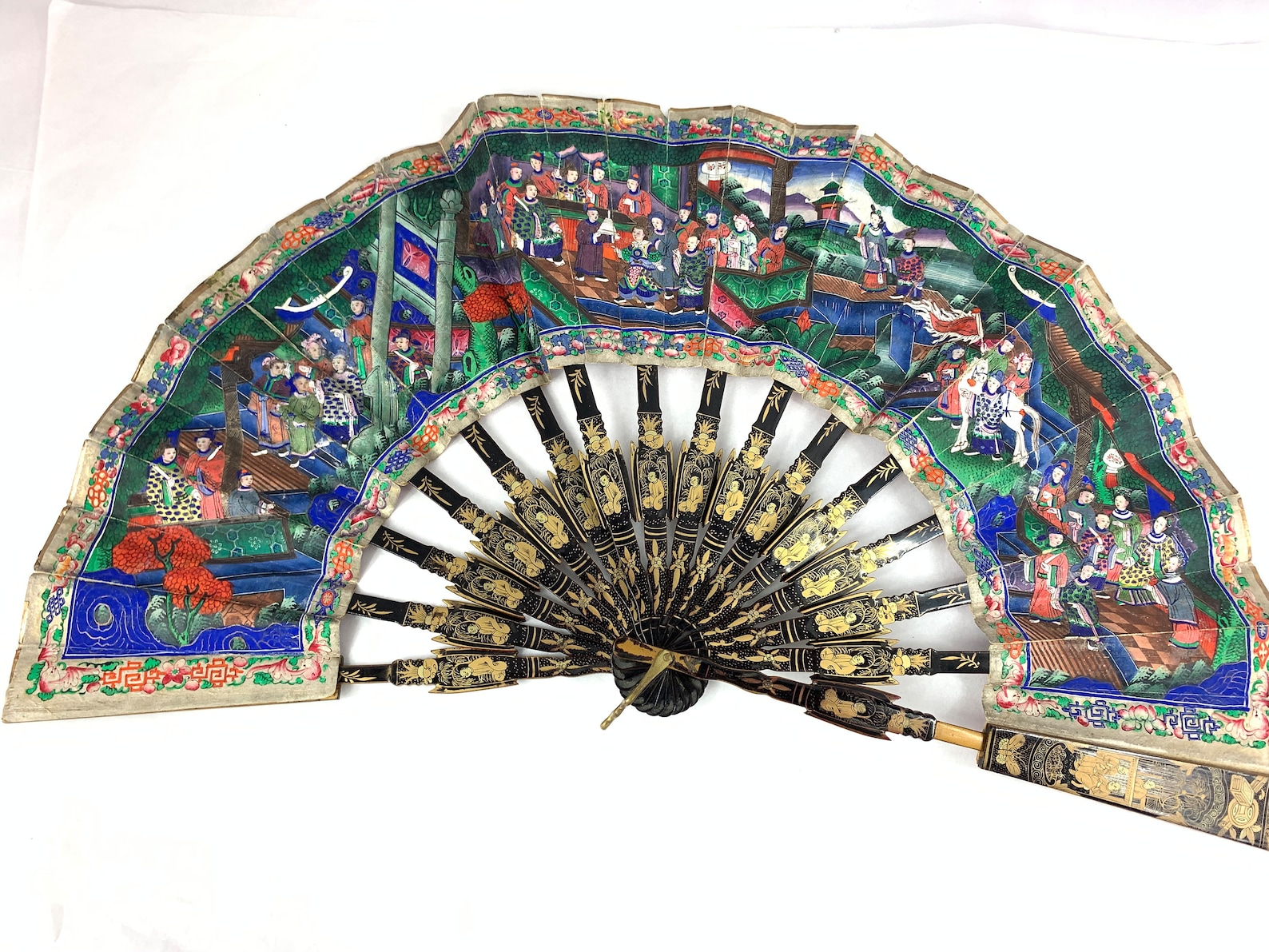 Lacquer 1000 Faces Hand Fan, Qing Dynasty, 19th Century, Chinese Export ...