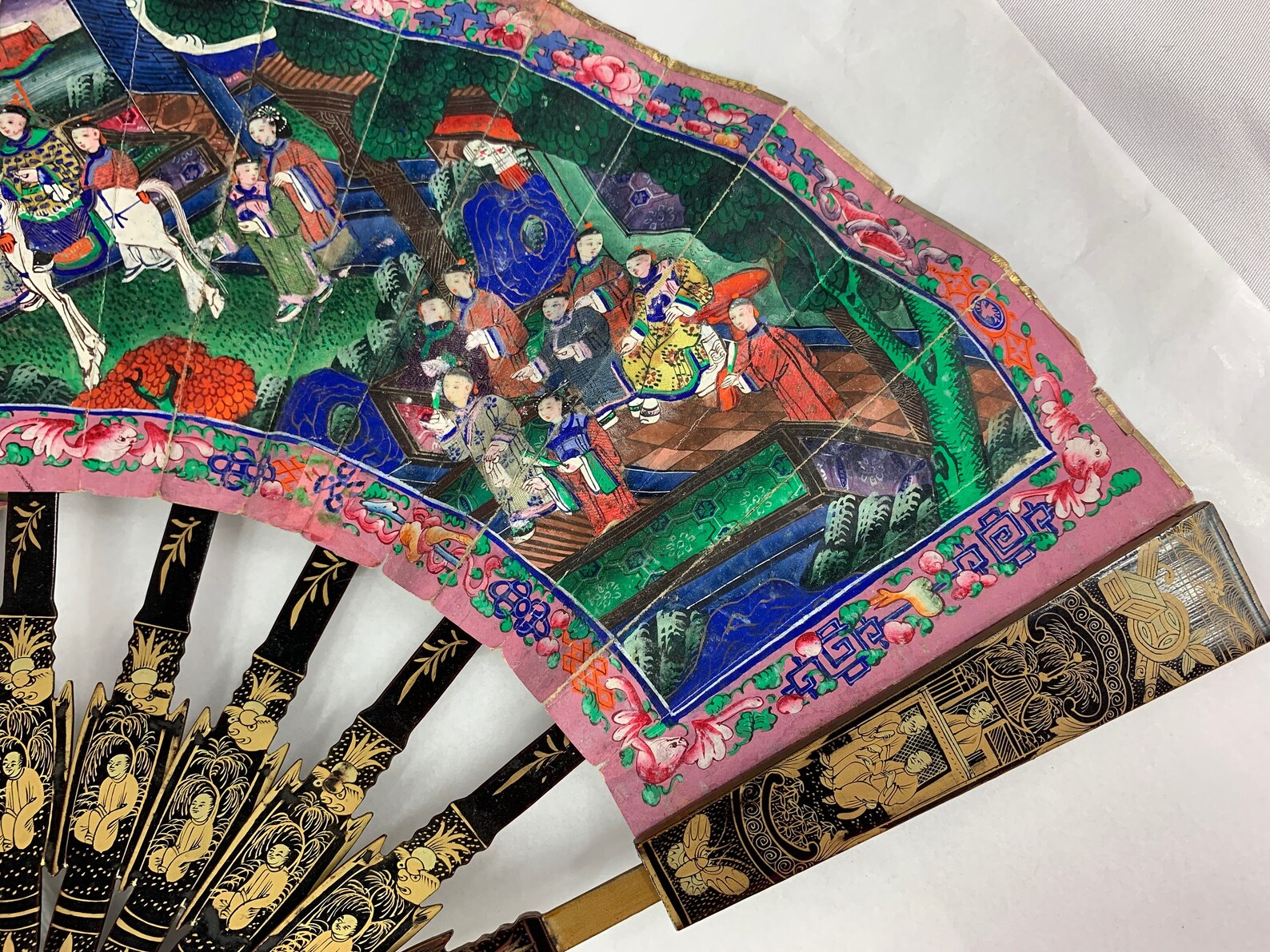 Lacquer 1000 Faces Hand Fan Qing Dynasty 19th Century - Etsy