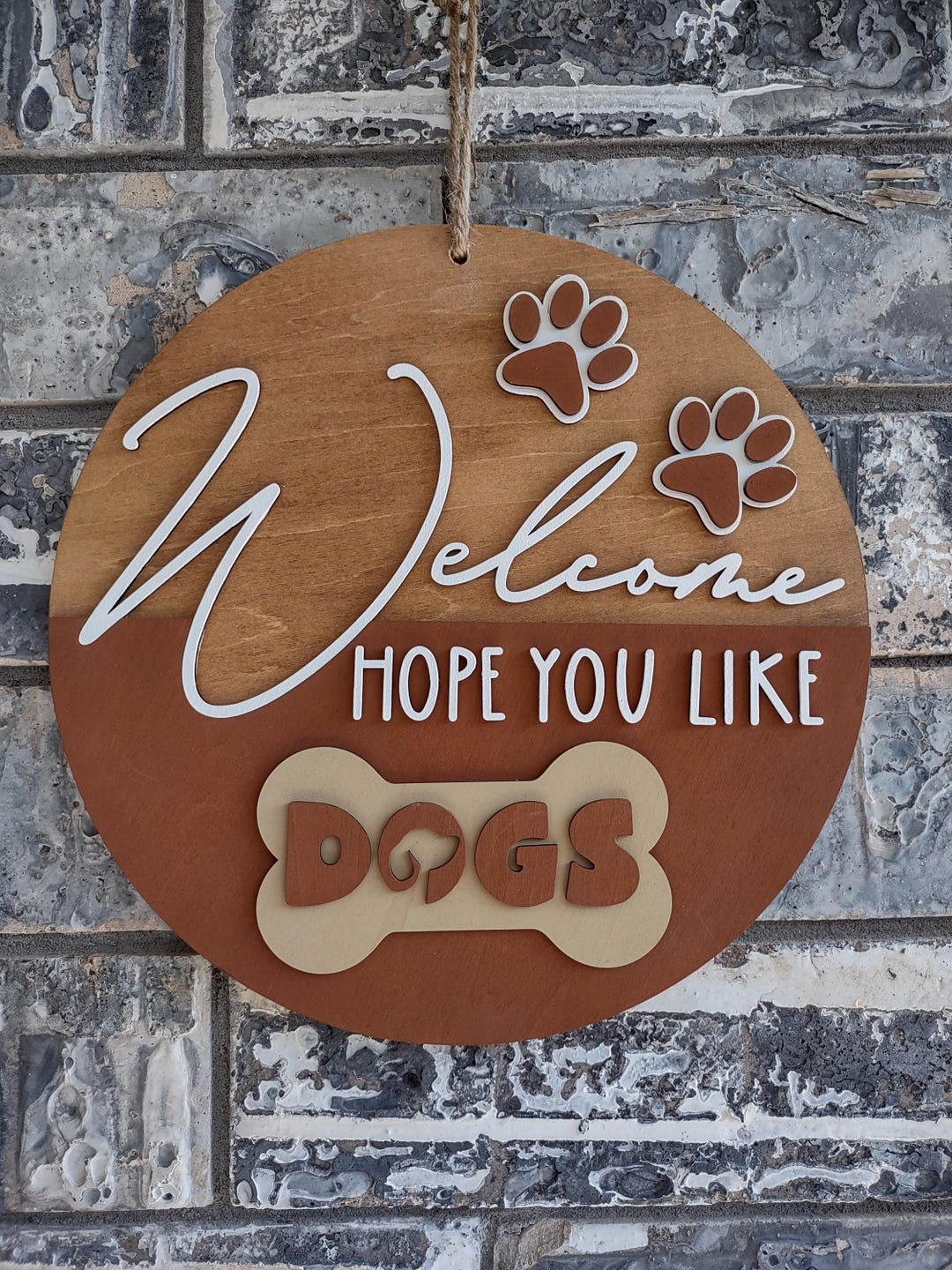 Welcome, Hope You Like Dogs Wooden Door Hanger, Paw Prints, 12 Inch - Etsy