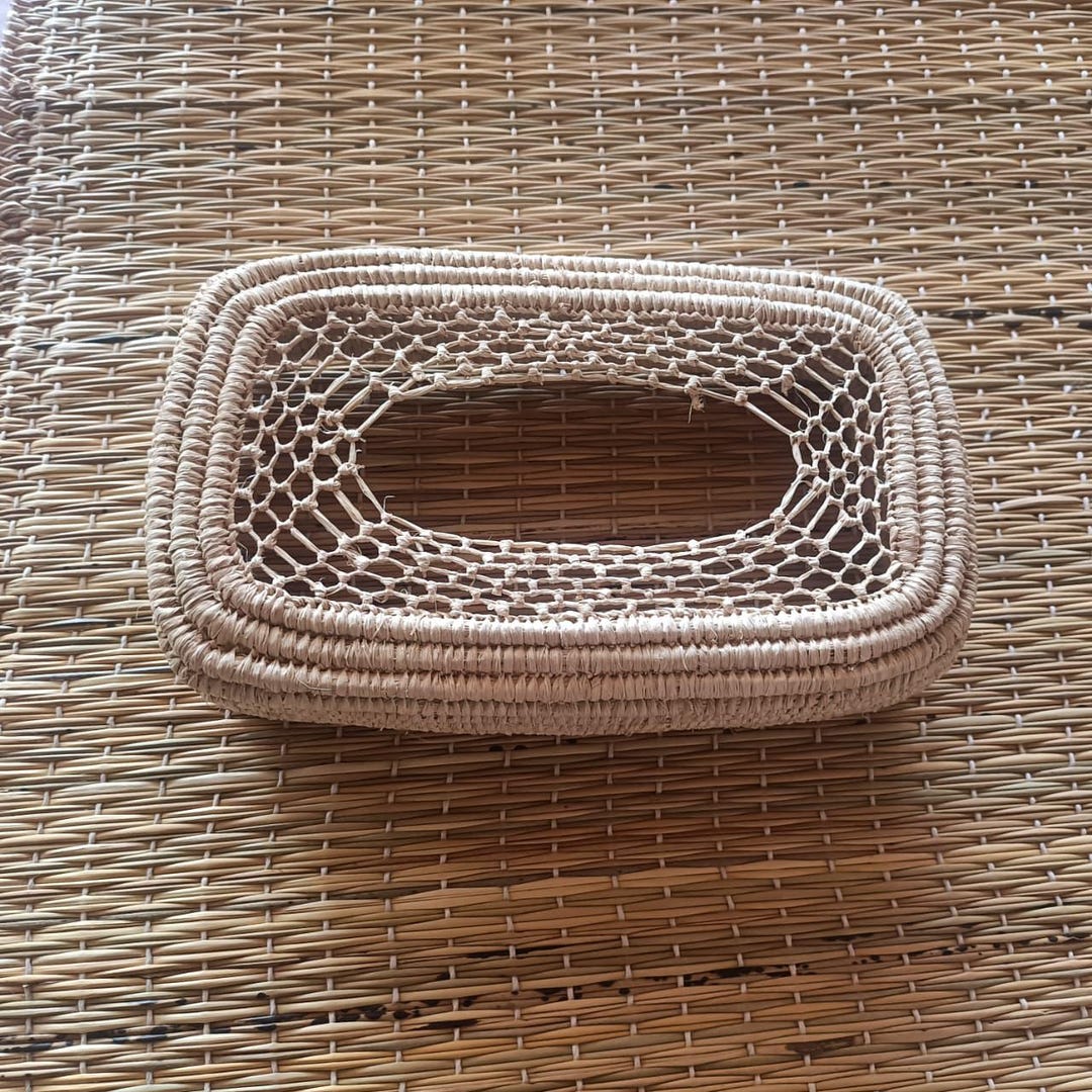 Natural Raffia Fiber Woven Tissue Box Tissue Box Home Decor Moroccan ...