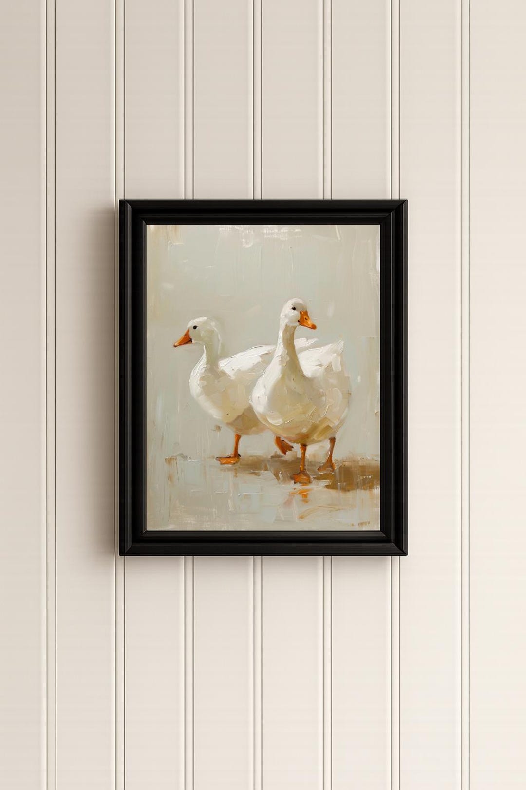 Two White Ducks | Neutral Farm Animal Wall Art | Painterly Oil Style ...