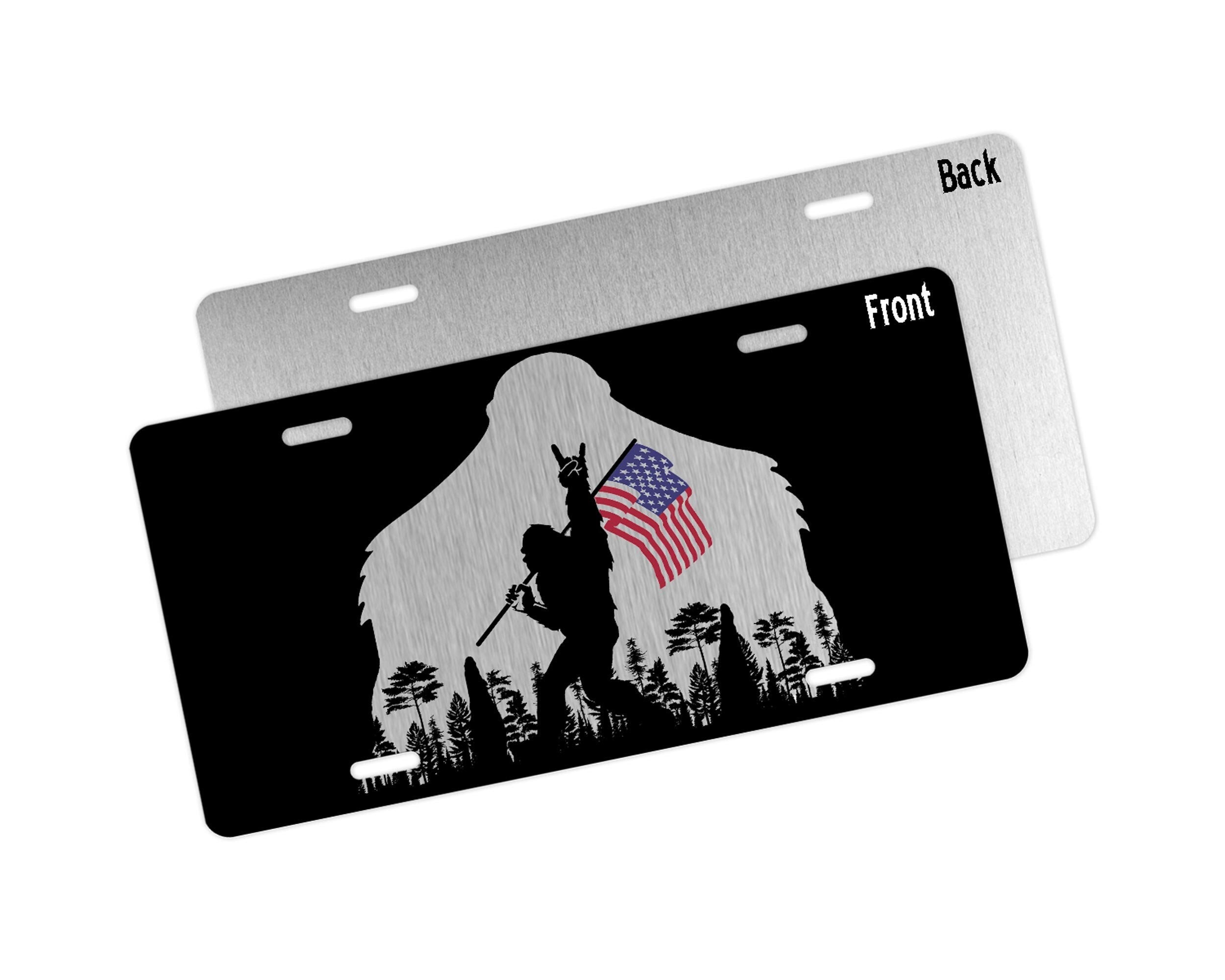 Bigfoot License Plate, Sasquatch Custom License Plate, Flag Vanity Car ...