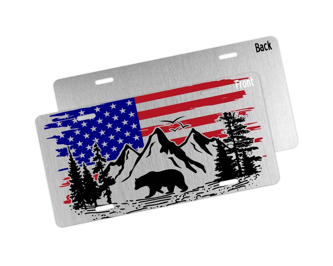 Bear License Plate, Custom License Plate, Vanity Car Tag With Flag - Etsy