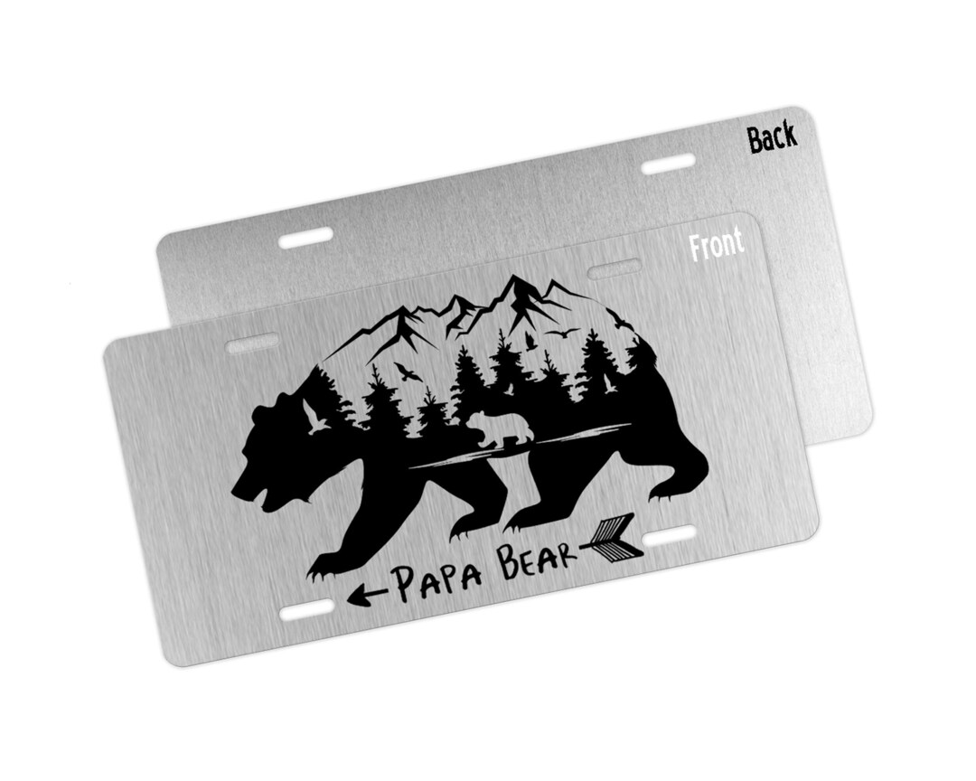 Papa Bear Front License Plate, Bear License Plate With 1 Cub, Bear ...
